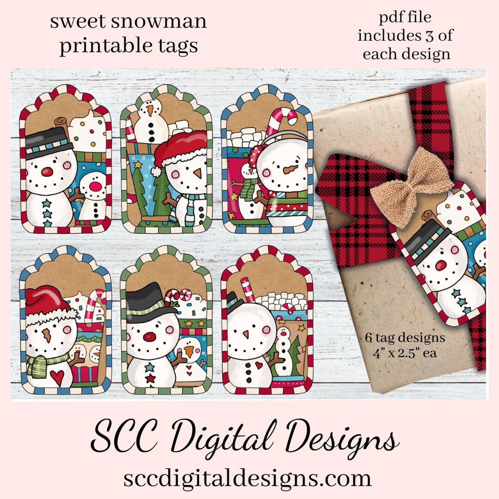 Printable Christmas Gift Tags Snowman Snowmen Santa Hat - Etsy