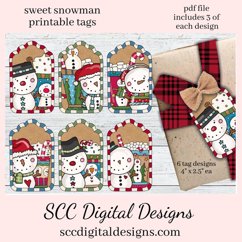 Printable Christmas Gift Tags Snowman Snowmen Santa Hat - Etsy