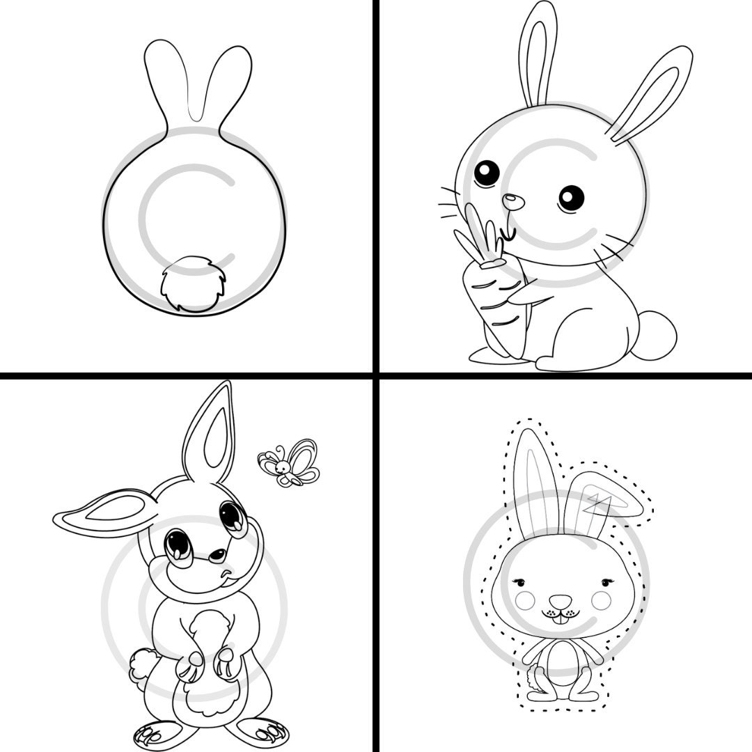 Bunnies 1 Kids Printable Coloring Book, 11 Pages, Bunny Color Your Own ...