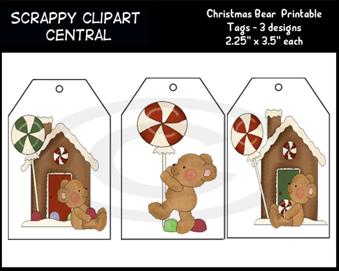 Christmas Bear 2 Printable Gift Tags Instant Download DIY Party Favor ...