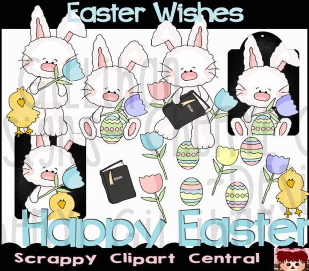 Easter Wishes Digital Clipart Bunny Clipart Easter Eggs PNG Easter Word ...
