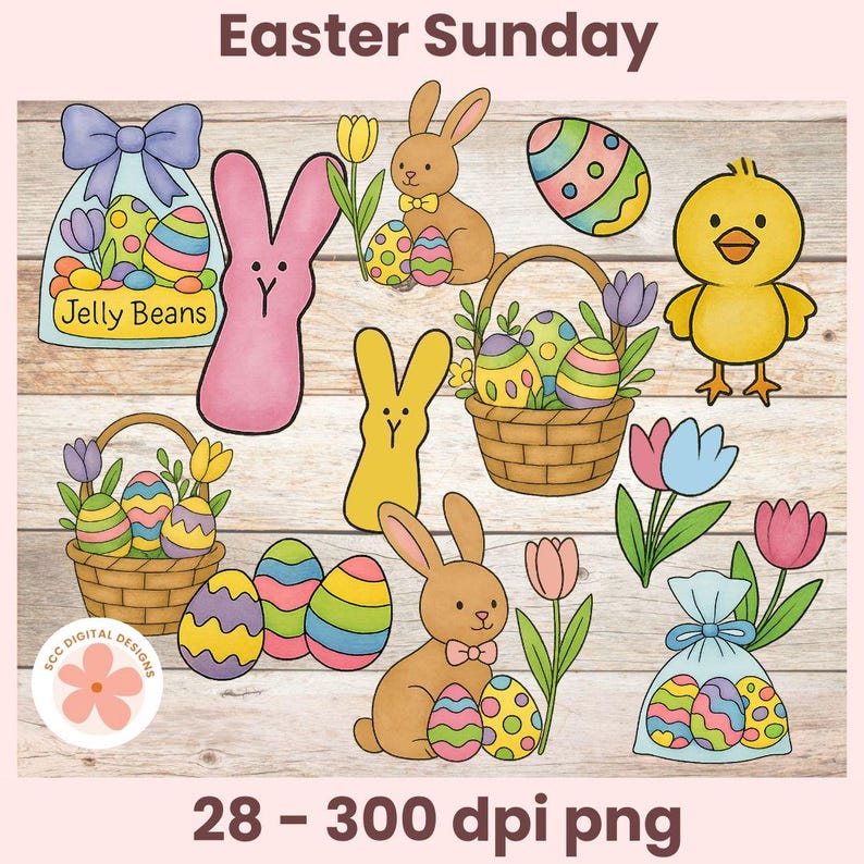 Easter Clipart, Bunnies, Baskets, Colored Eggs Bundle, Spring Holiday ...