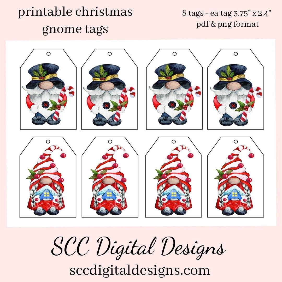 Printable Tags Christmas Gnomes 8 Tags With 2 Images Unique Hostess ...
