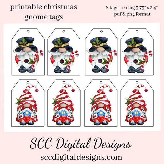 Printable Tags Christmas Gnomes 8 Tags With 2 Images - Etsy