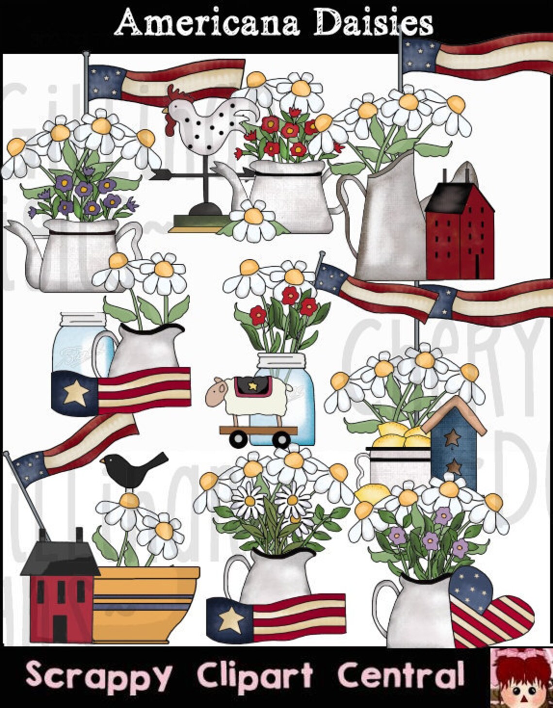 Americana Daisies Digital Clipart Digital Word-art Word Art Americana ...