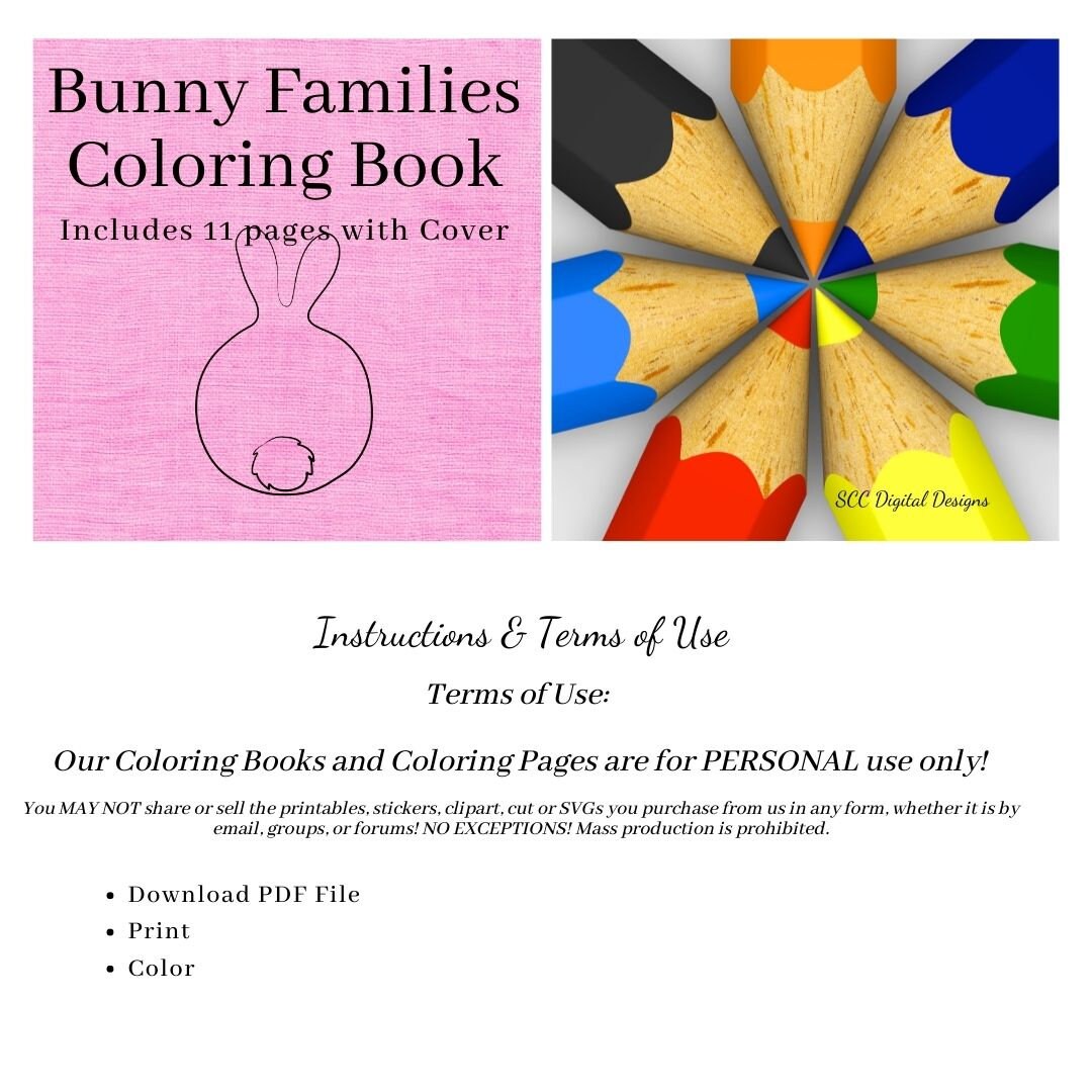 Bunny Families Kid's Printable Coloring Book, Mom, Daddy and Baby ...