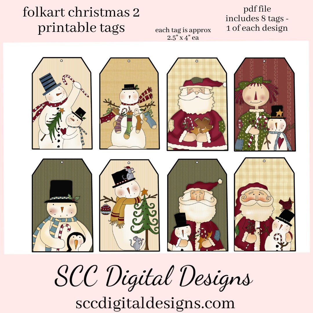 Snowman Printable Gift Tag, Snowmen, Santa, Raggedy Annie, DIY Gift for ...