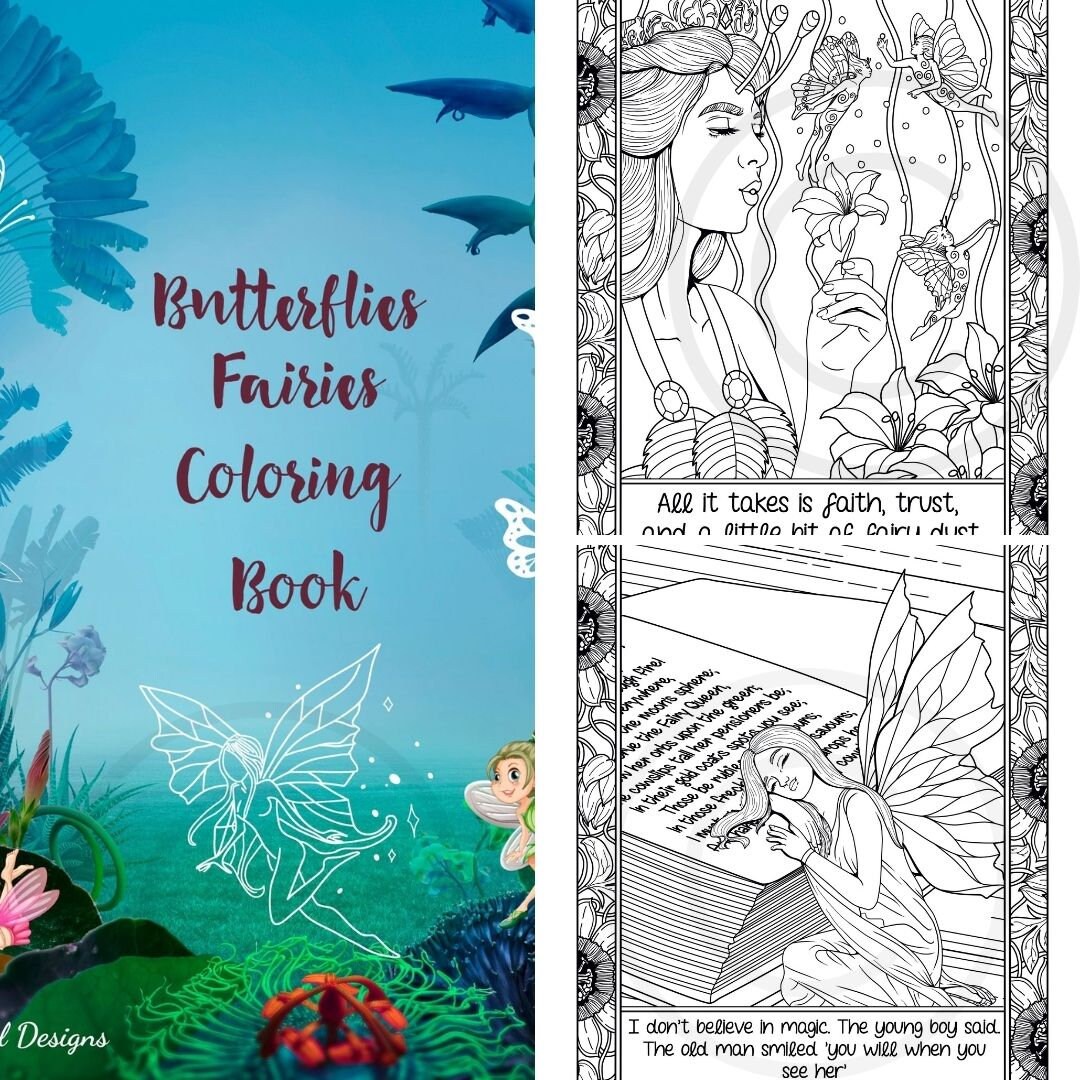 Butterfly Fairies Adult Printable Coloring Book 16 Art - Etsy