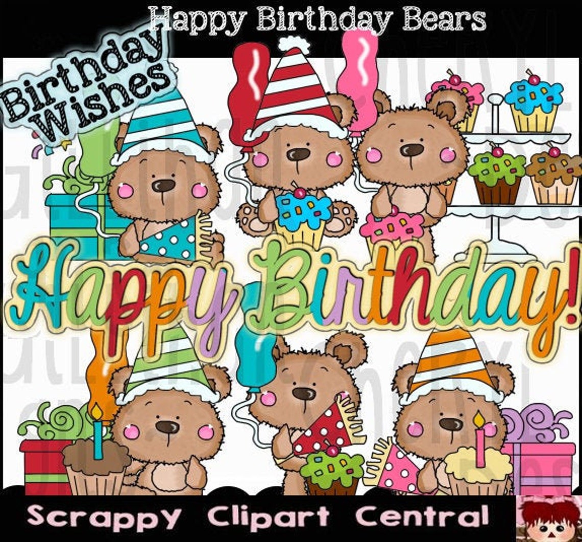Happy Birthday Bears Clipart Scrapbook Elements Word-art Word Art ...