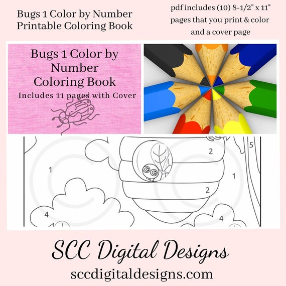 Color by Number Bugs 1 Printable Coloring Book 11 Pages Lady - Etsy