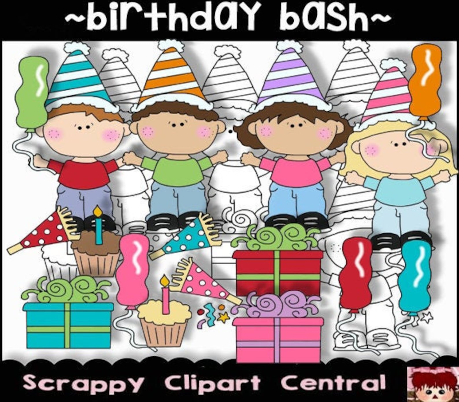 Birthday Bash Digital Clipart & Digital Stamps Birthday | Etsy