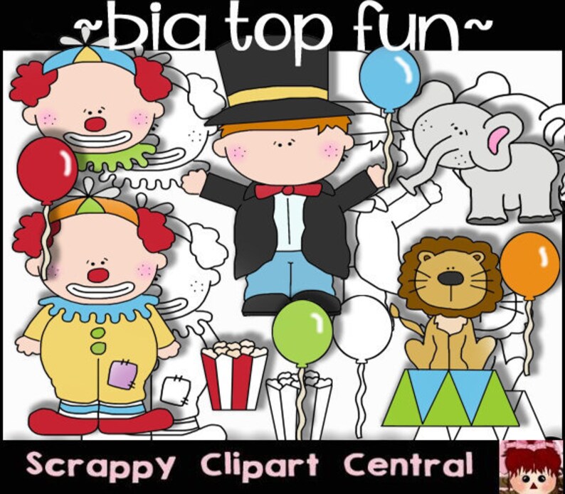 Big Top Fun Digital Clipart & Digi Stamps Clown Clipart | Etsy