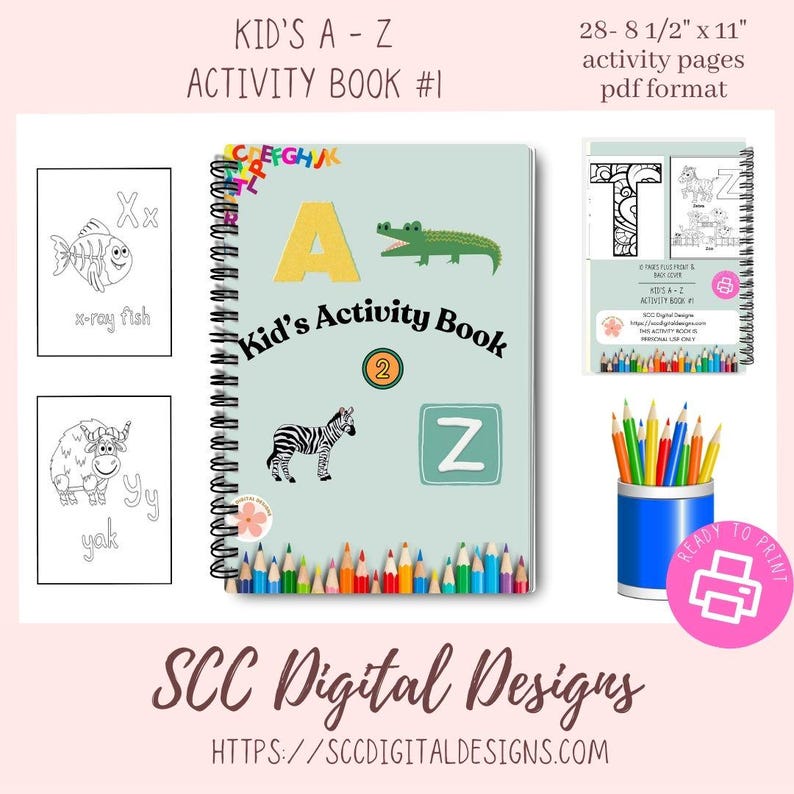 Kids Printable Activities, Print at Home A-Z Activity Book, Preschool ...