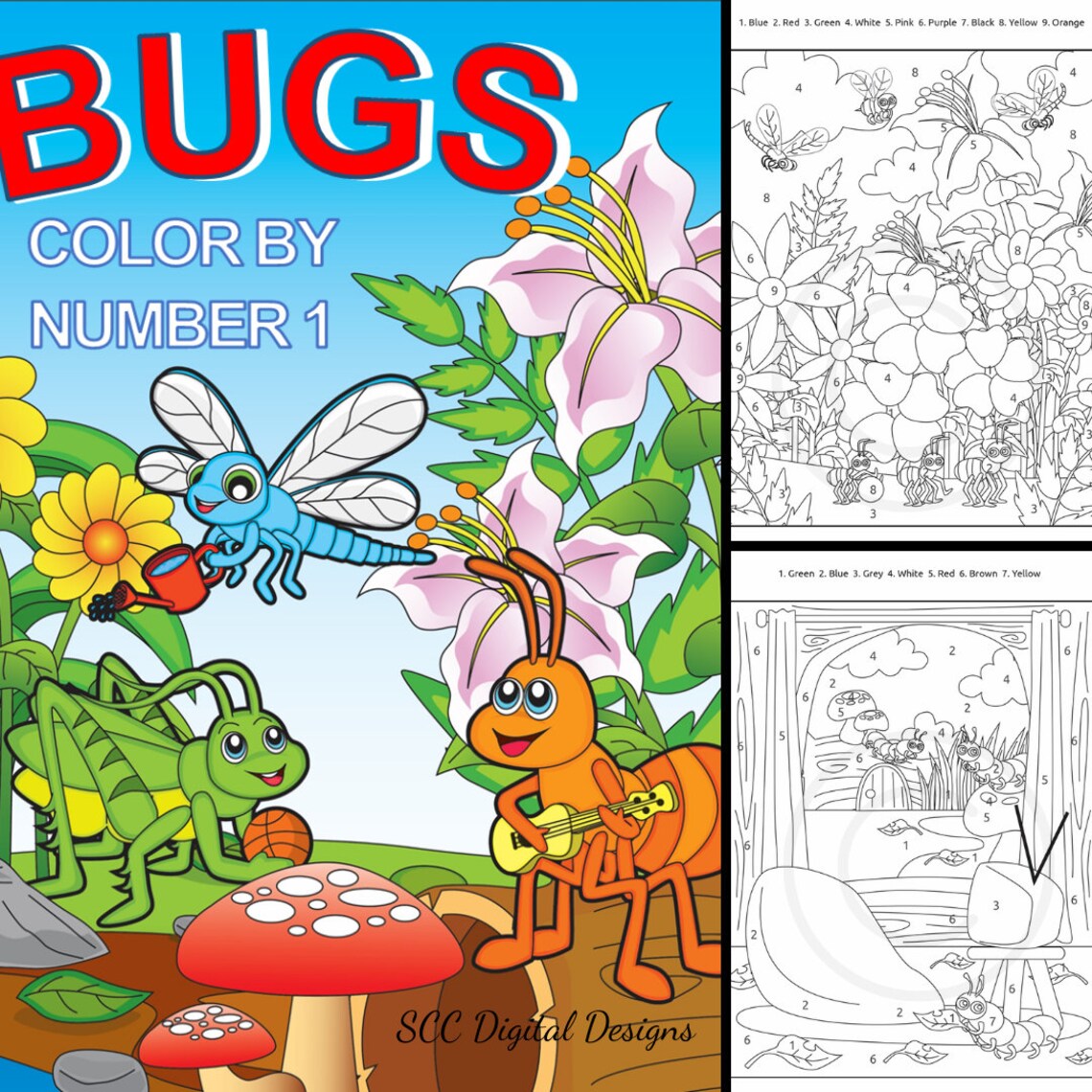 Color by Number Bugs 1 Printable Coloring Book 11 Pages Lady - Etsy
