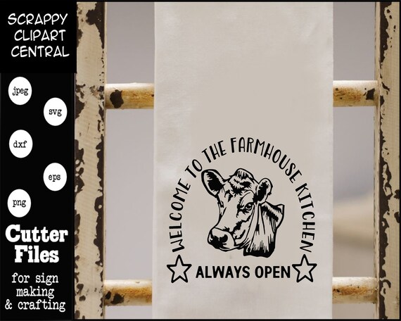 Farmhouse Kitchen Cow SVG File Create Hand Towels Coffee | Etsy