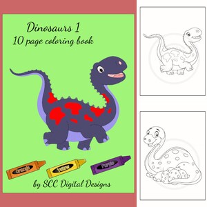Dinosaurs Printable Coloring Book, 10 Pages Plus Cover Page ...