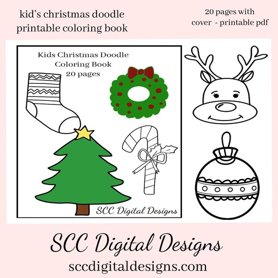 Christmas Doodle Kids Printable Coloring Book Reindeer - Etsy
