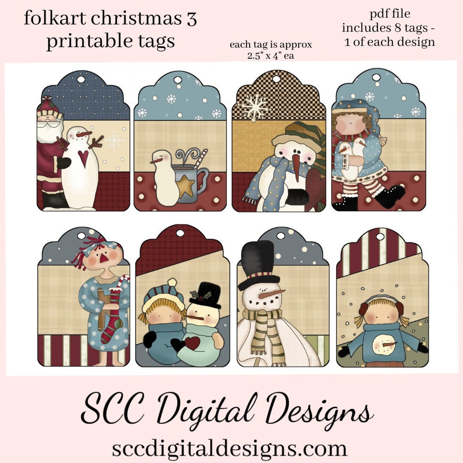 Snowman Printable Gift Tag, Snowmen, Santa, Raggedy Annie, DIY Gift for ...