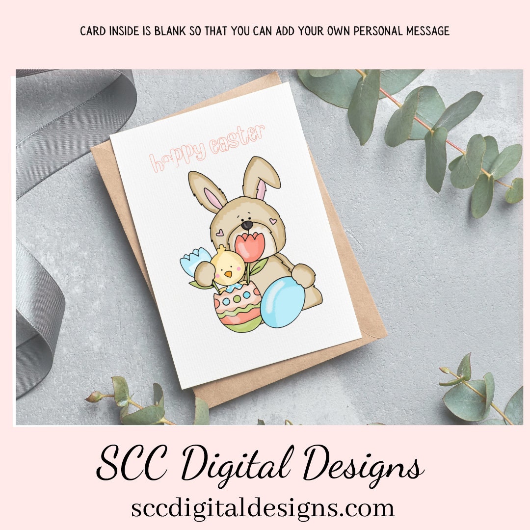Printable Easter Card, Happy Easter, Whimsical Art, Easter Bunny ...
