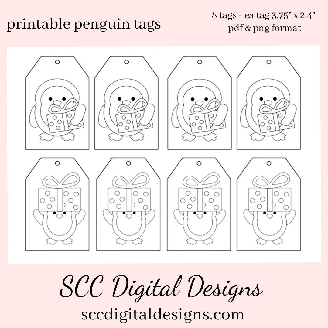 Printable Coloring Penguin Tags Christmas Penguins Christmas Gift Tag ...