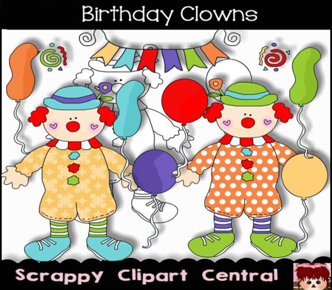 Birthday Clown Digital Clipart & Digital Stamps Clown Digi - Etsy