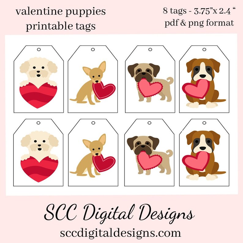Valentine Puppy Printable Gift Tags 8 Tags With 4 Images Kid's ...