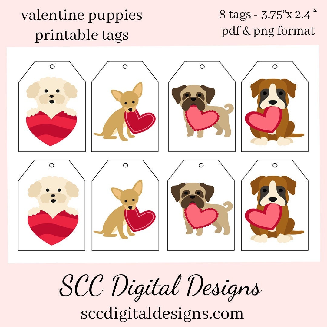 Valentine Puppy Printable Gift Tags 8 Tags With 4 Images Kid's ...