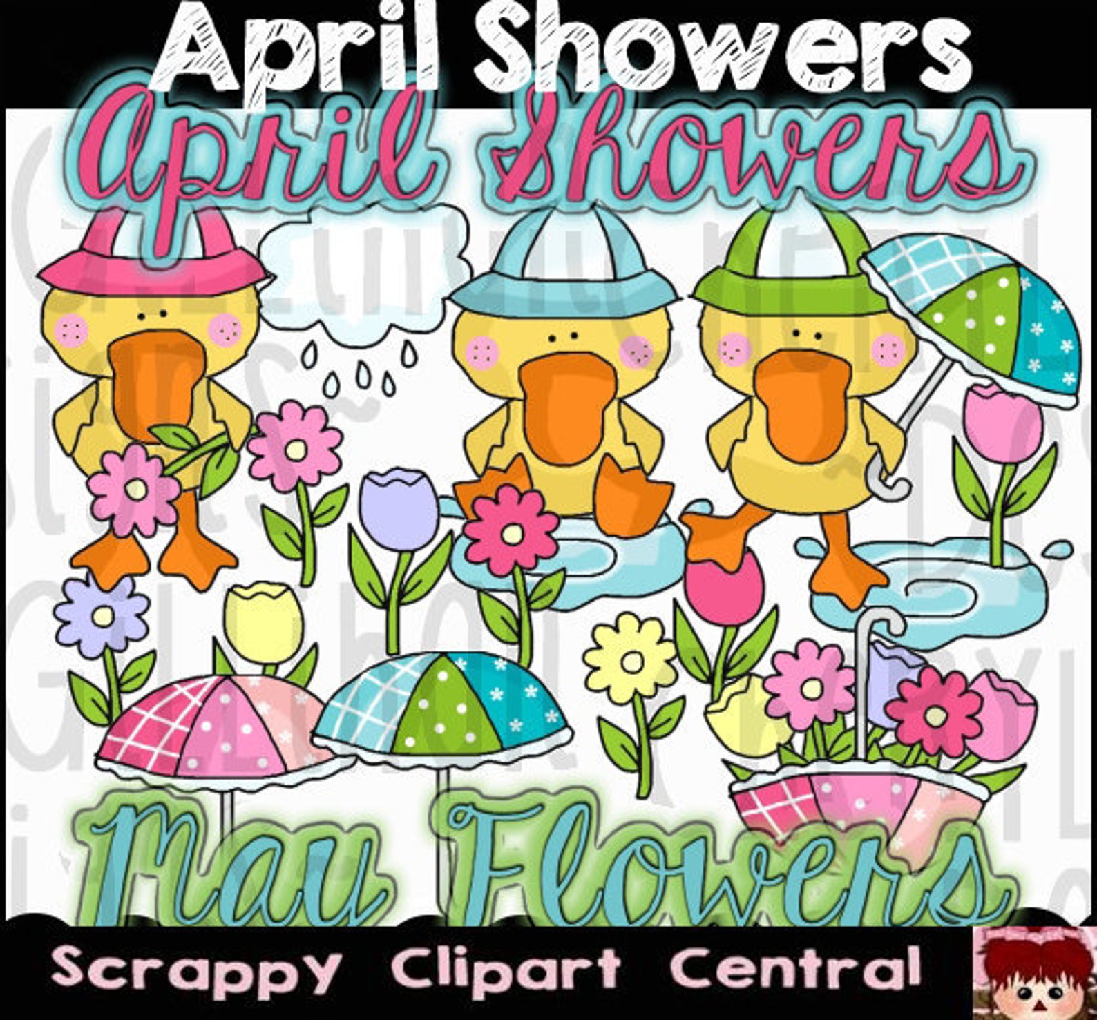 April Showers Digital Clipart April Showers Word Art Duck | Etsy