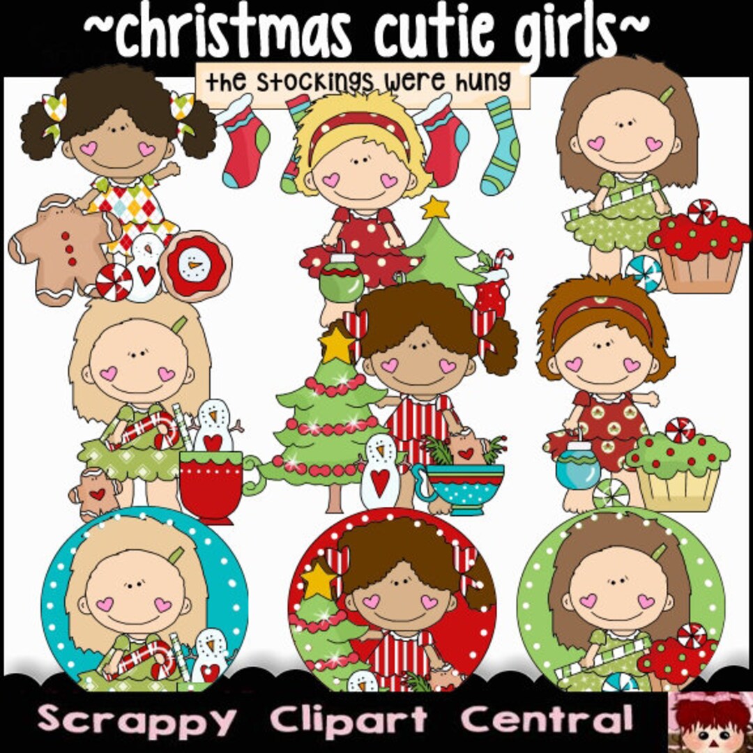 Christmas Cutie Girls Clipart Word Art, Holiday Cookies, Cocoa Mug ...