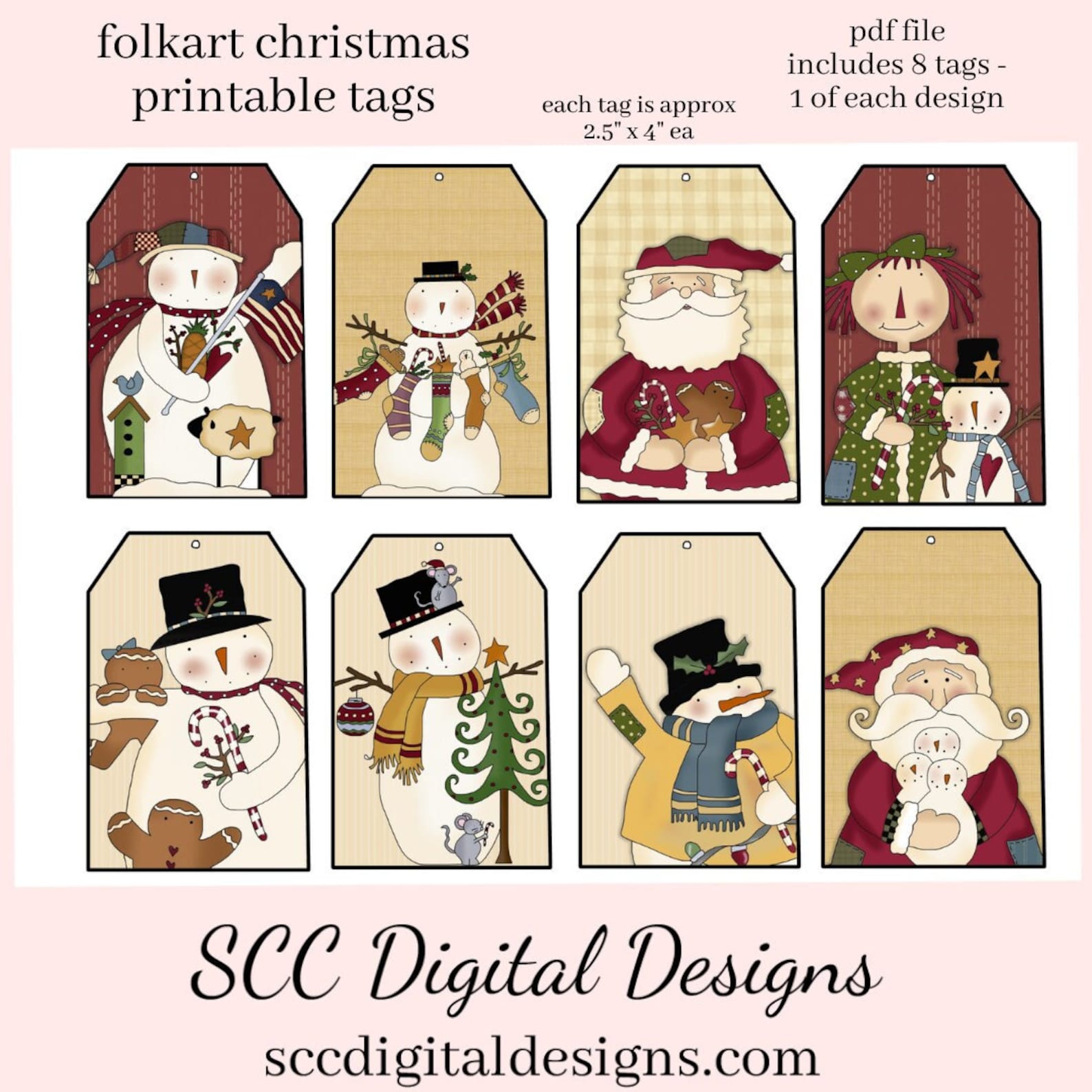 Snowman Printable Gift Tag Snowmen Santa Raggedy Annie DIY - Etsy