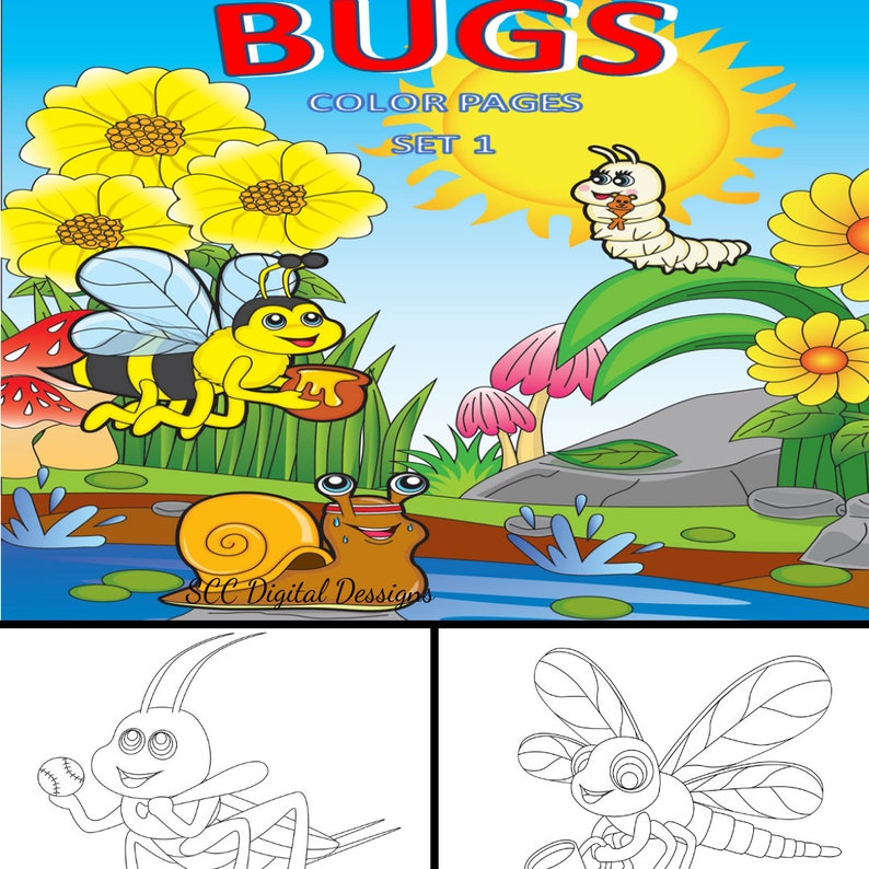 Bugs 1 Printable Coloring Book, 10 Pages Plus Cover Page, Dragonfly ...