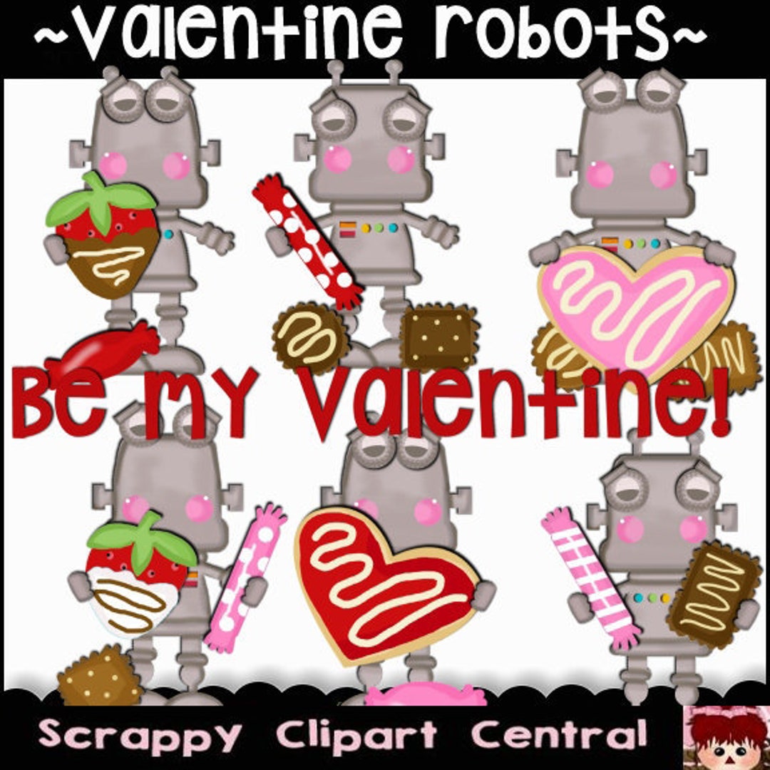 Valentine Robots Digital Clipart Valentine Word-art - Etsy