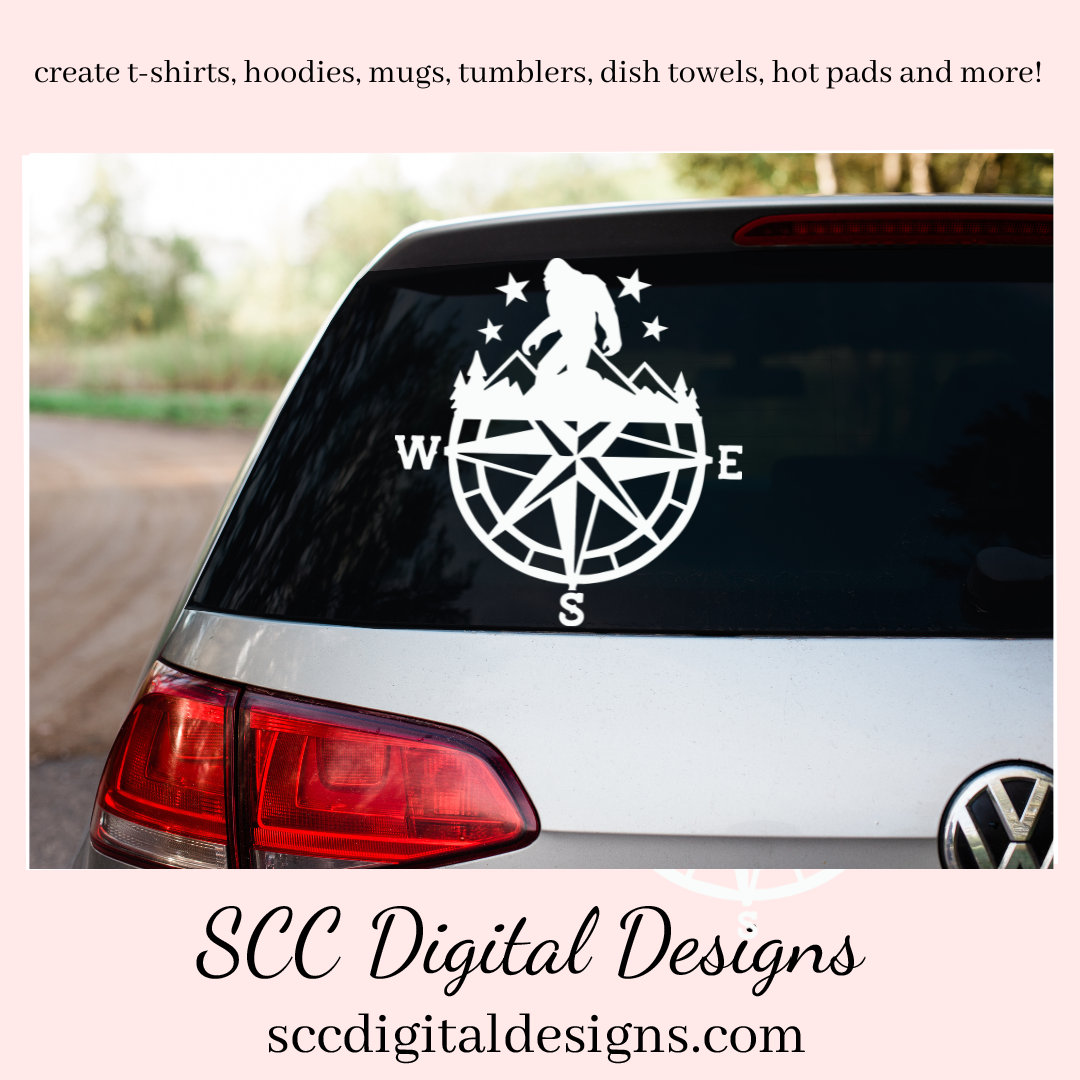 Bigfoot Compass SVG, Sasquatch Decal, Man Cave Sign, Big Foot Sticker ...