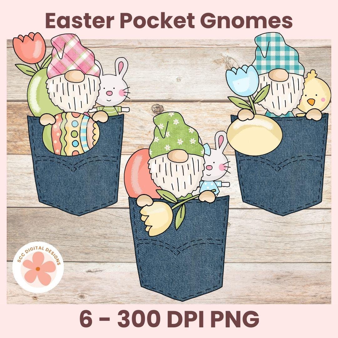 Easter Clipart, Blue Jean Pocket Gnomes, Pastel Colored Eggs, Bunnies ...