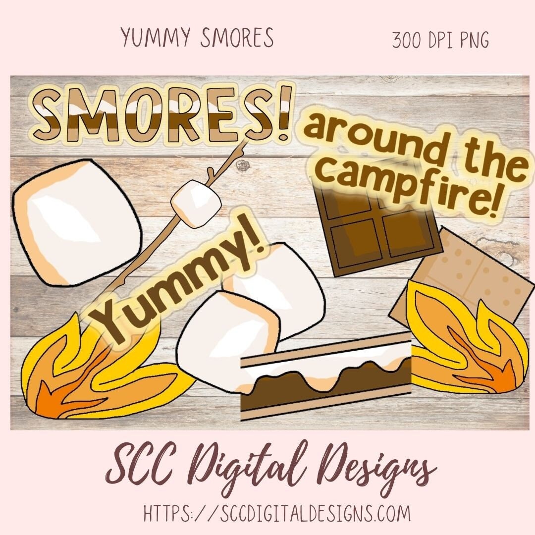 Cute Smores PNG, Marshmallows Word Art Campfire Clipart and Scrapbook ...