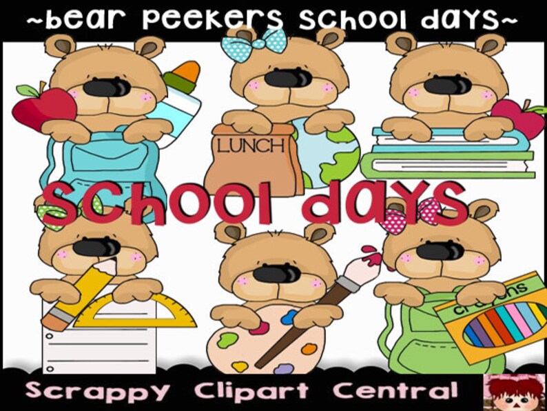 Bear Peekers School Days Digital Clipart Digital Word-art Word Art ...