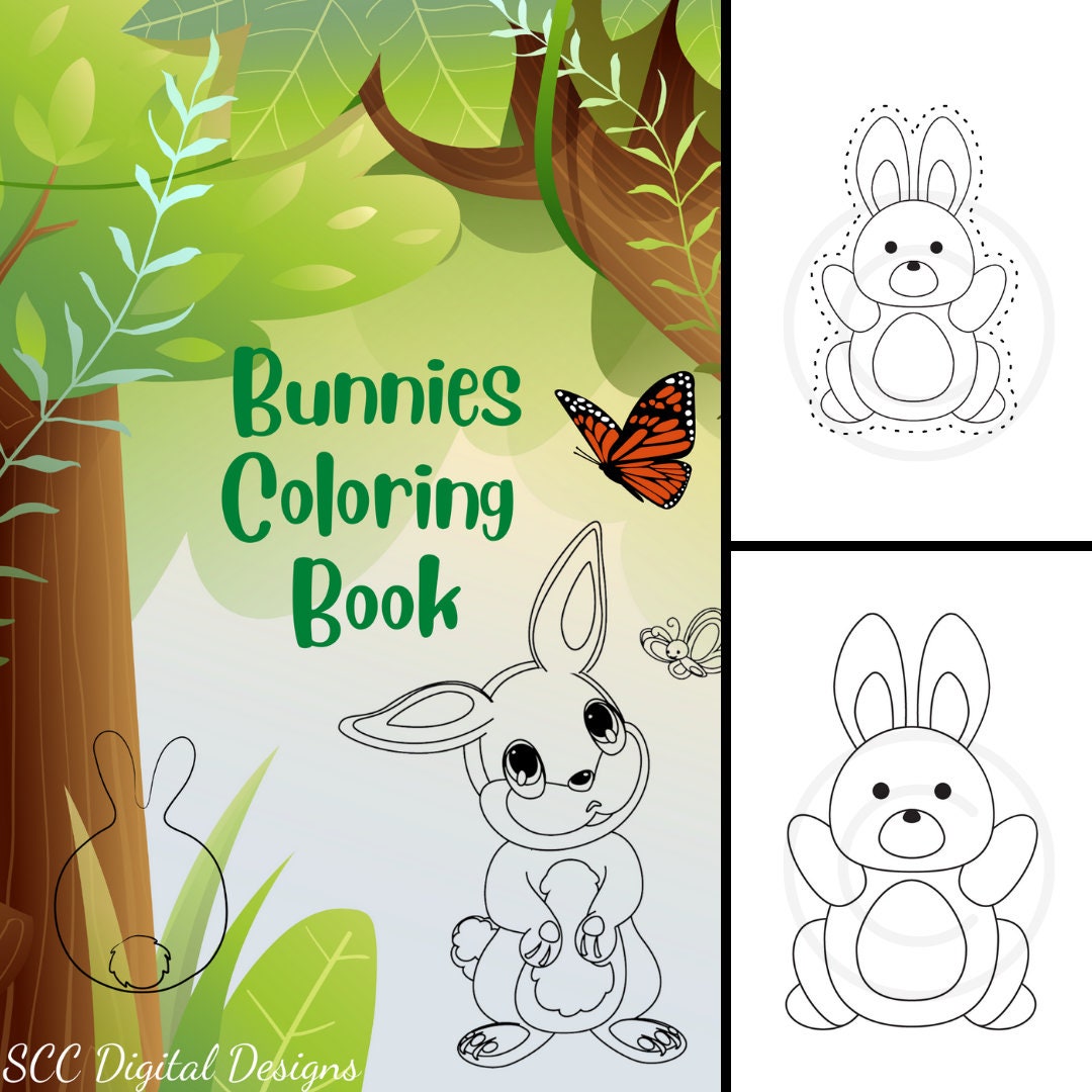 Bunnies 1 Kids Printable Coloring Book, 11 Pages, Bunny Color Your Own ...