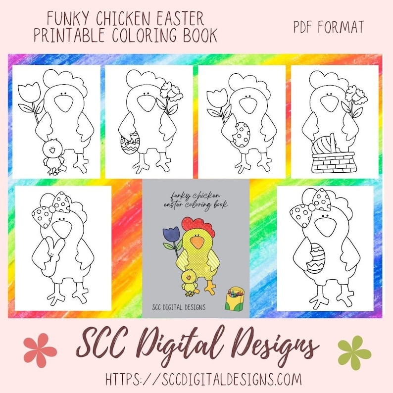 Funky Chicken Kids Coloring Book Digital, Preschool Easter Coloring ...