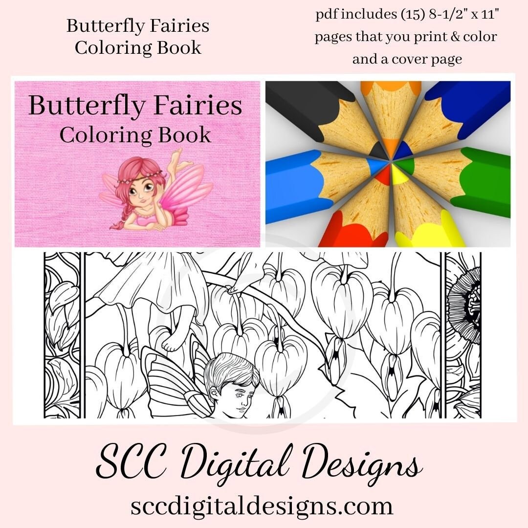 Butterfly Fairies Adult Printable Coloring Book 16 Art - Etsy