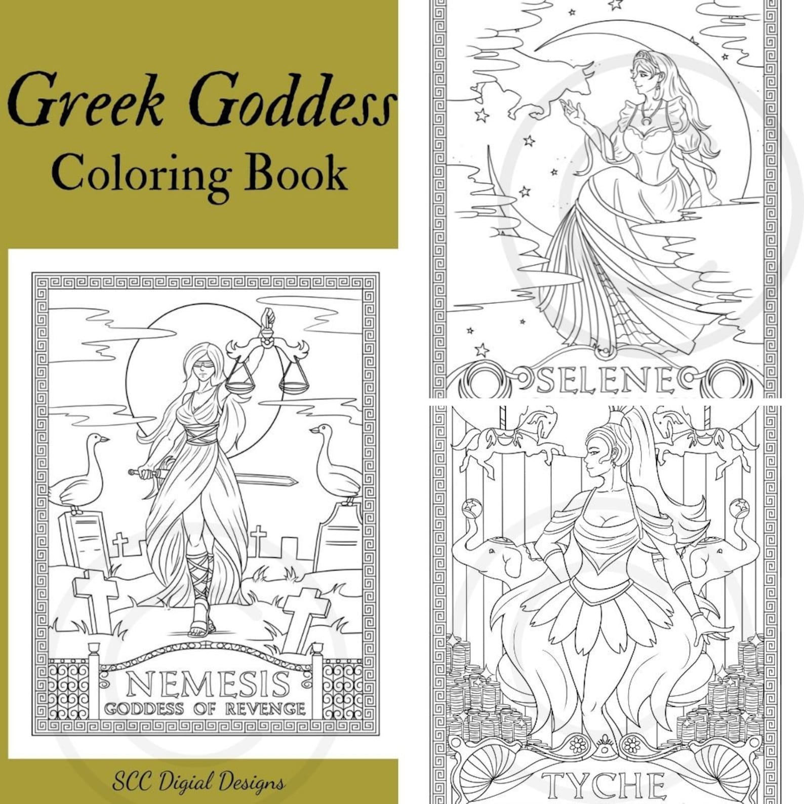 Greek Goddess Printable Coloring Book, 16 Page PDF, Tyche, Selene ...