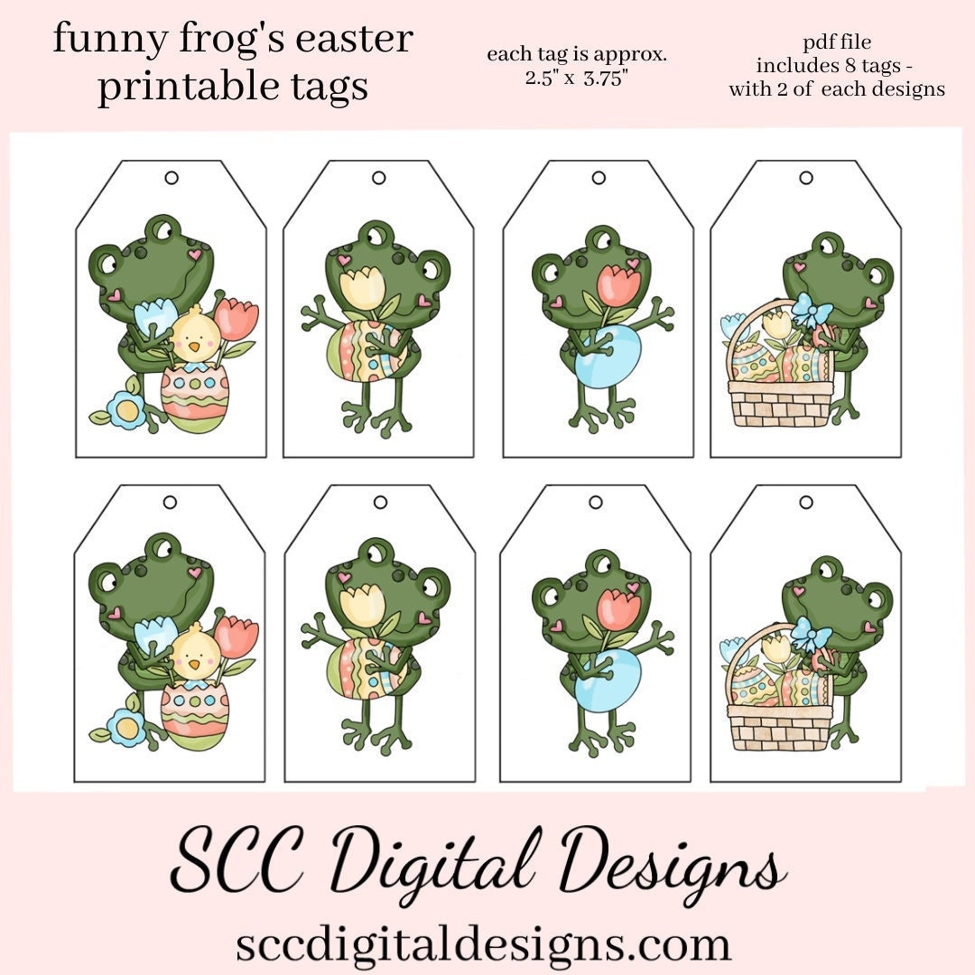 Funny Frogs, DIY Easter Cards, Print at Home Gift Tag, Easter Gift Tags ...