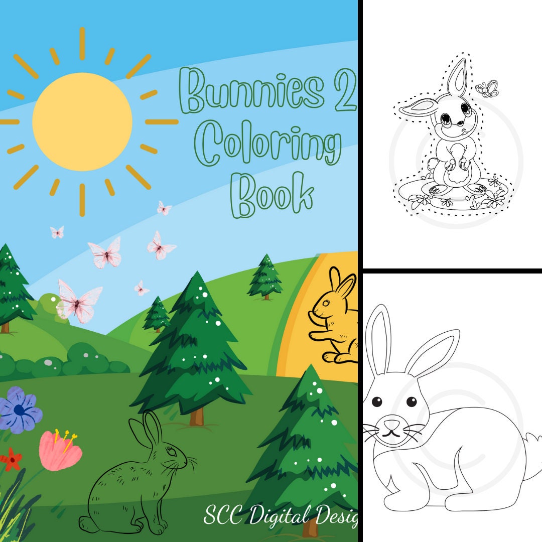 Bunnies 2 Kid's Printable Coloring Book, 11 Pages, Bunny Color Your Own ...