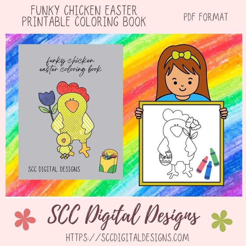 Funky Chicken Kids Coloring Book Digital, Preschool Easter Coloring ...