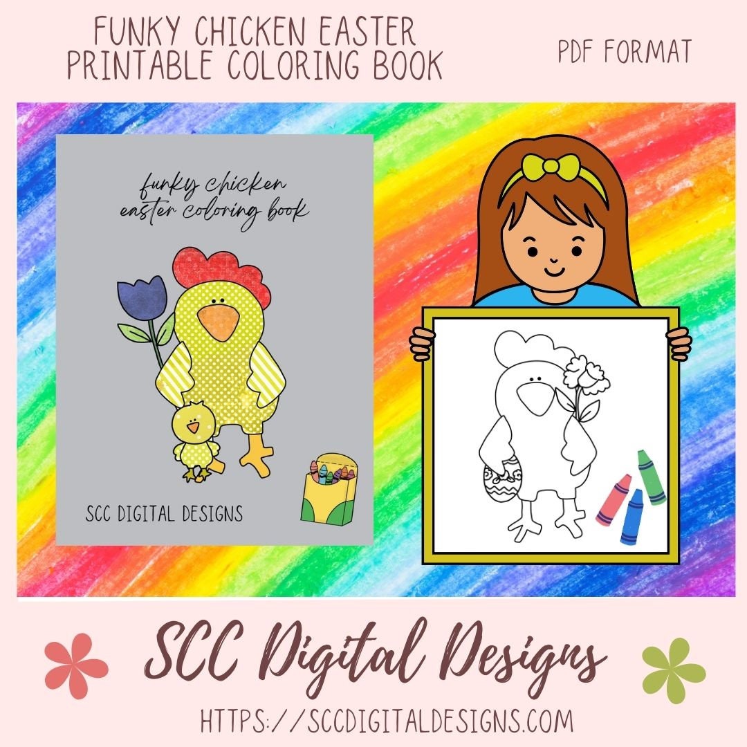 Funky Chicken Kids Coloring Book Digital, Preschool Easter Coloring ...