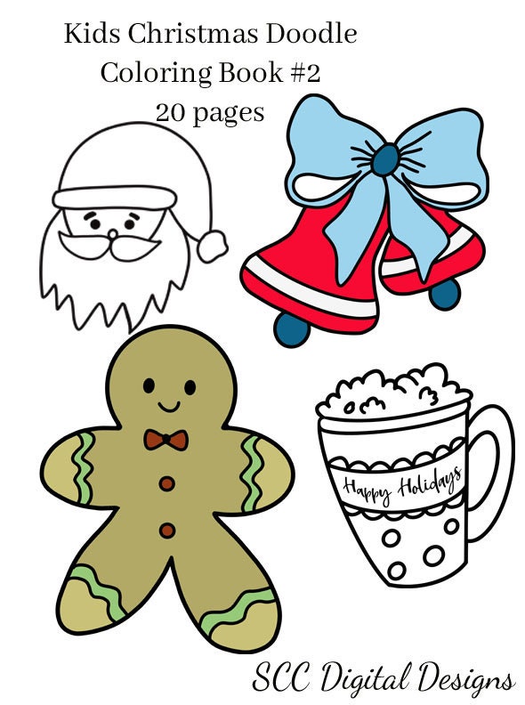 Christmas Doodle 2 Kids Printable Coloring Book, Reindeer, Stocking ...