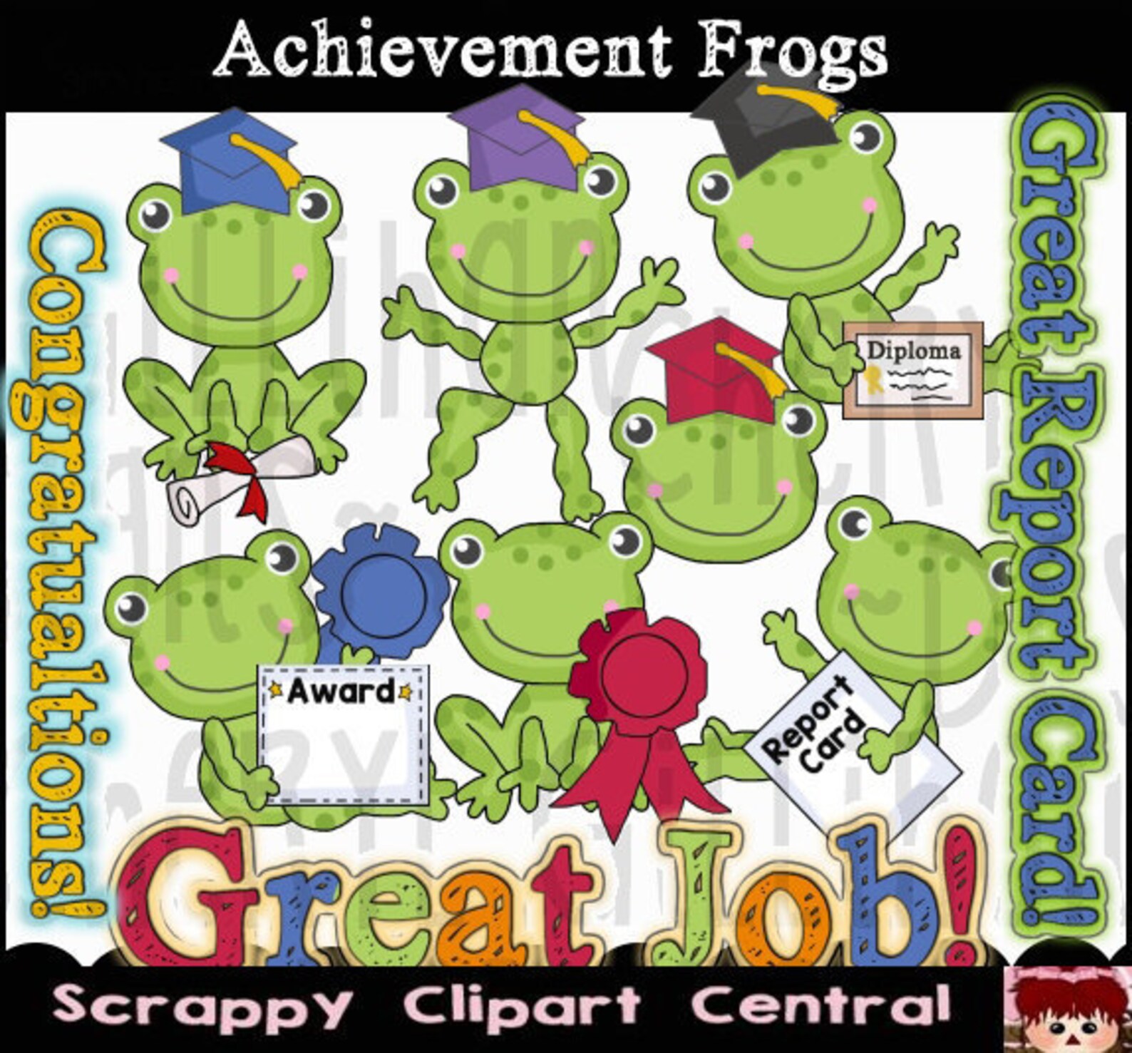 A Achievement Frogs Digital Clipart Frog Clipart Digital | Etsy