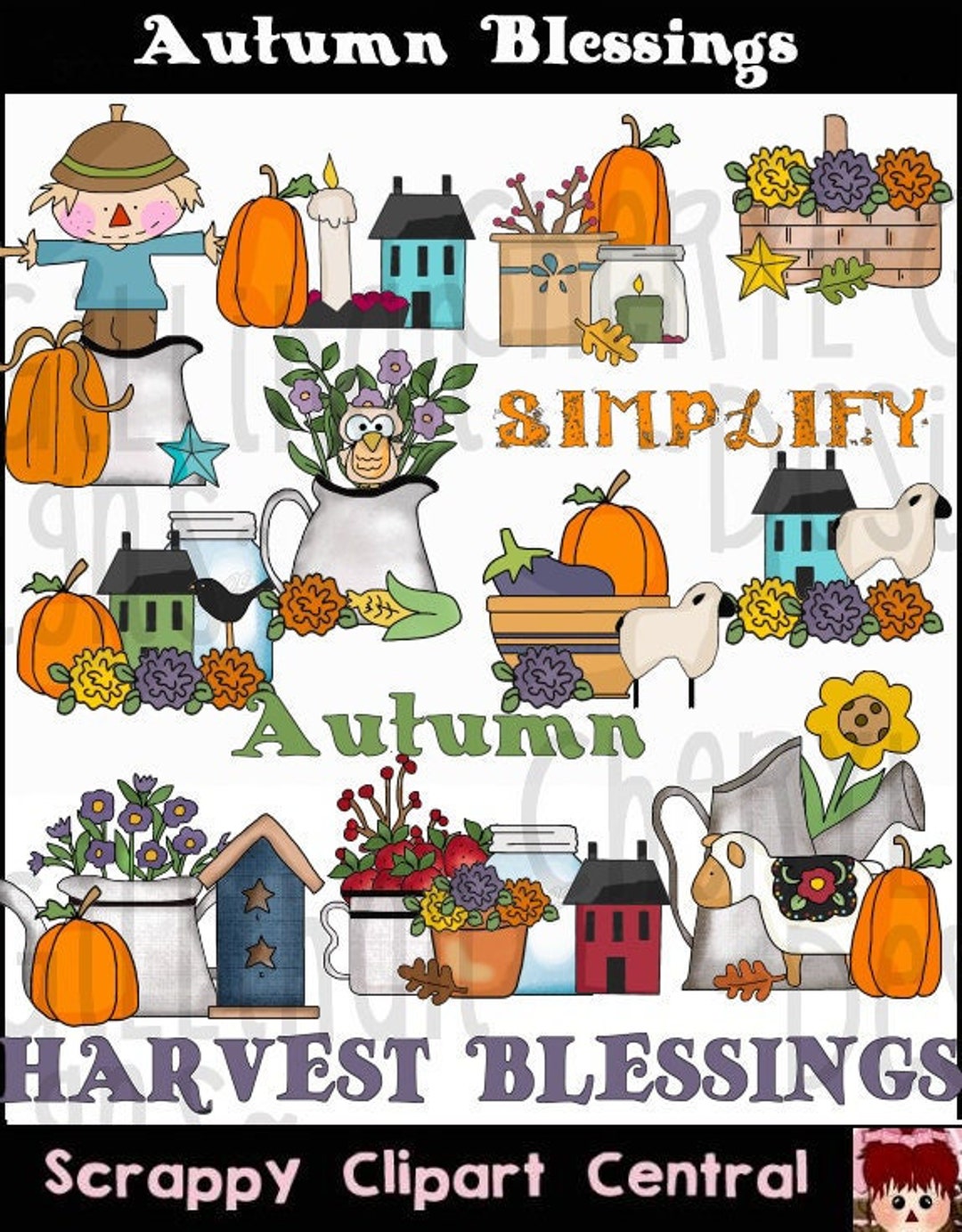 Autumn Blessings Clipart Harvest Blessings Word Art - Etsy