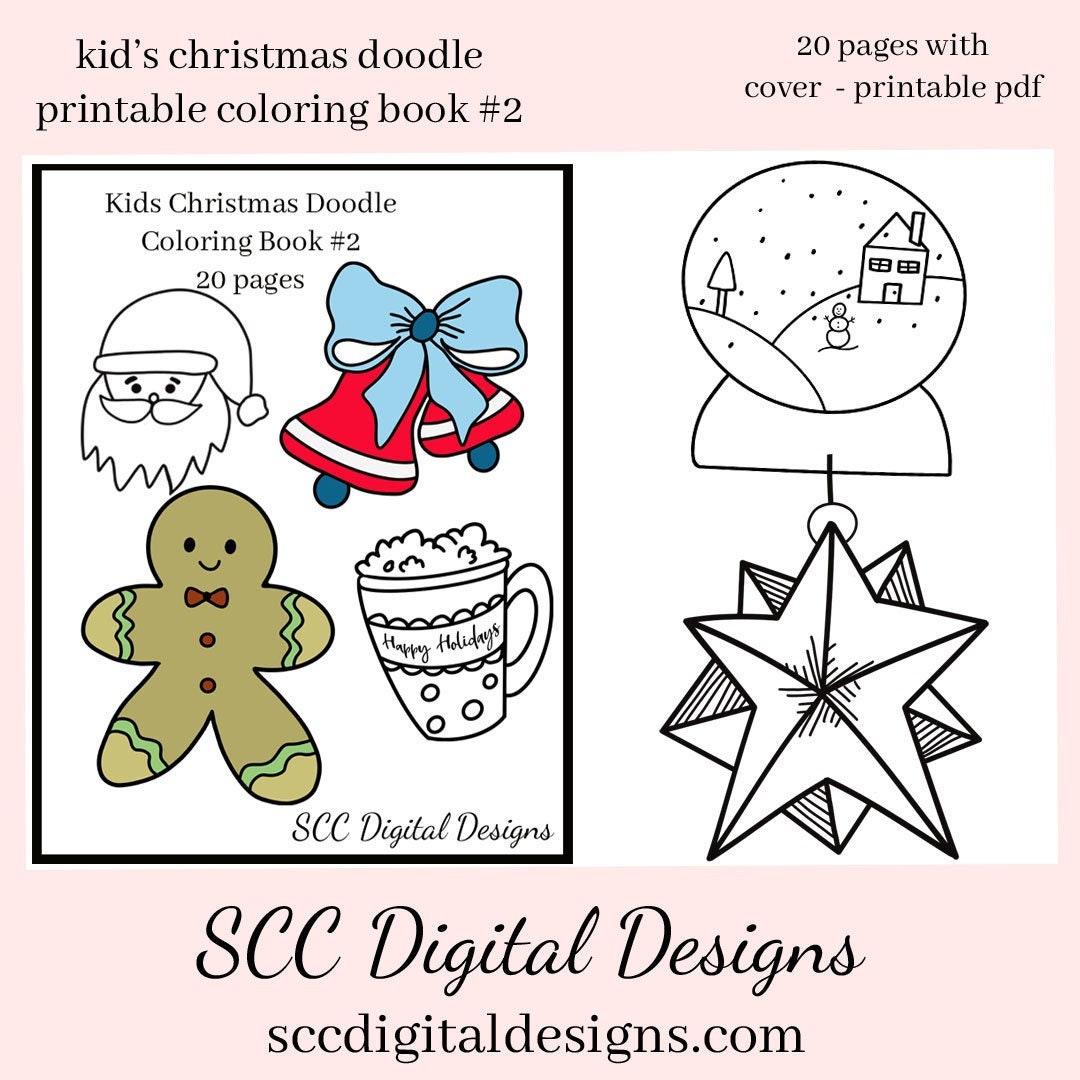 Christmas Doodle 2 Kids Printable Coloring Book, Reindeer, Stocking ...