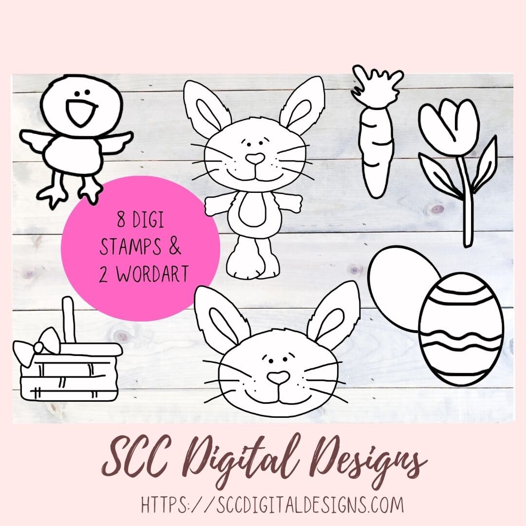 Easter Pals Digital Clipart & Digi Stamps, Bunny, Whimsical Bear ...