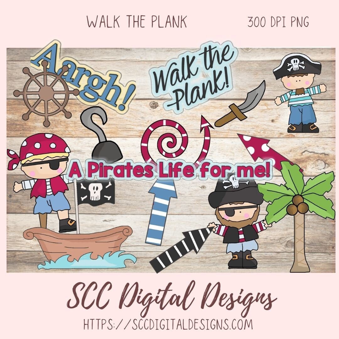 Pirate Clipart Bundle, Walk the Plank Clipart PNG for Stickers for Kids ...